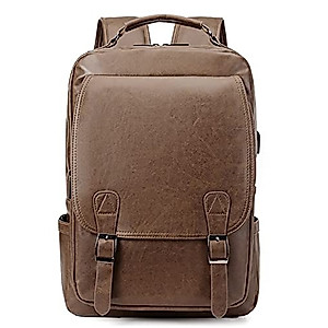 AKAKA Men Brown Outdoor Backpack Imitation Leather Weekend Bag Leisure Bag Carrying Backpack Old Fashion Traveling Laptap Backpack with USB Port.
