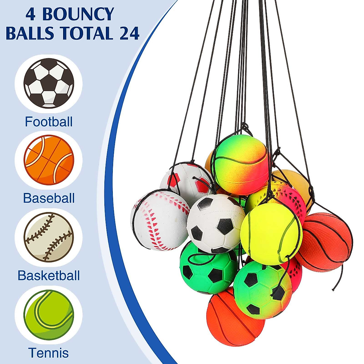 Skylety 24 Pieces Wrist Return Ball Rubber Sport Ball with Wrist Strap and String Rebound Bouncy Balls Wrist Rebound Toy on Elastic String Ball Wrist Toy for Teens Adults Wrist Exercise Play
