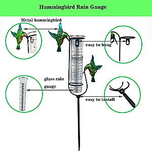 SOBLUING Hummingbird Rain Gauge, Glass Rain Gauge Outdoor, Large Capacity Rain Gauge Easy to Read, Hummingbird Garden Art Decorative Outdoor, Yard, Courtyard, Lawn