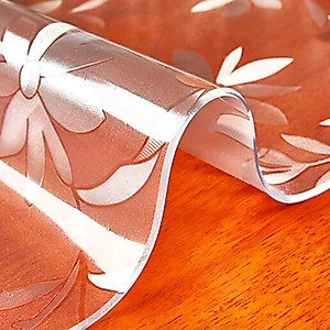 Table Cover Protector XXIOJUN Transparent Tablecloth Protector with Plant Pattern, PVC Waterproof/Oil-Proof Rectangle Plastic Clear Sheet Table Cover, Kitchen & Dining Room