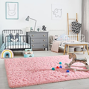 Ompaa Pink 8x10 Feet Large Area Rugs Fluffy Living Room Carpet, Wall to Wall Big Shag Pink Rug for Bedroom Girls Playroom Classroom Nursery Home Office Decor