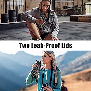 XccMe National Parks Water Bottle with Stickers,32 oz Insulated Stainless Steel Water Bottle with 2 Lids,Straws,Silicone Boot,Waterproof Stickers,Travel Vacuum Sealed Water Bottle,Leak Proof (Black)