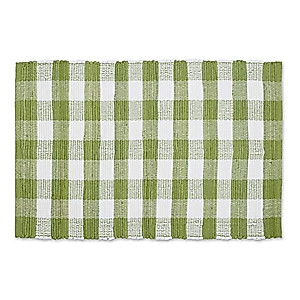 DII Buffalo Check Rug Collection, Hand Dyed Reversible Chindi Rug, 26x40, Antique Green