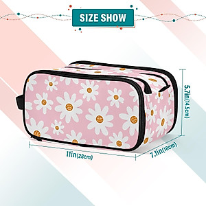 Sletend Large Capacity Cosmetic Bag Toiletry Bag for Men and Women Daisy Pink Print Portable Water Resistant Bathroom Shower Bag, Lightweight Dopp Kit Shaving Bag