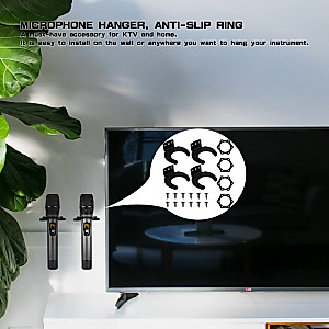 LNQ LUNIQI 4 Sets Microphone Holders Wall- Mounted Microphone Stand Black Wireless Microphone Hanging Microphone Accessories for KTV Home
