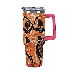 African Tribal Women 40 Oz Stainless Steel Cup Travel Tumbler with Handle and Straw Lightweight Coffee Mug for Home Office