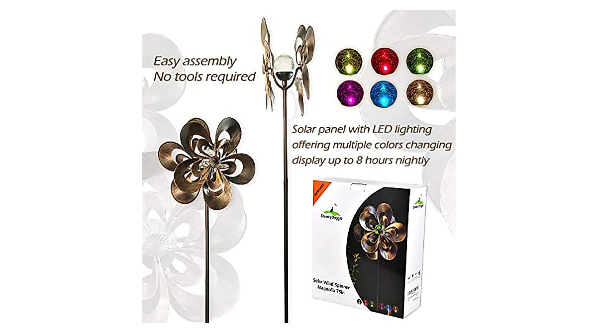 Magnolia Solar Wind Spinner - Multi-Color LED Garden Kinetic Art
