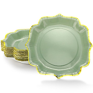 Norme 36 Packs Sage Green Paper Plates with Scalloped Edge 9 Inch Dessert Party Paper Plates Disposable Decorative Plate for Appetizer Salad Birthday Tea Party Decorations Supplies