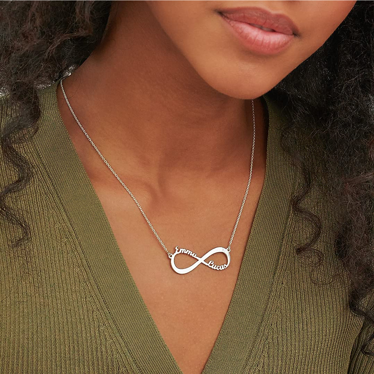 Couples Infinity Pendant Name Necklace in Sterling Silver - Custom Made with Any Name! Endless Love