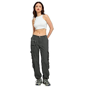 Cargo Pants Women Tactical Baggy Hiking Cargo Pants with 9 Pockets Cotton Military Casual Army Combat Work Pants Steel Gray L