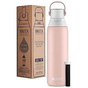 Brita Stainless Steel Premium Filtering Water Bottle, BPA-Free, Reusable, Insulated, Replaces 300 Plastic Water Bottles, Filter Lasts 2 Months or 40 Gallons, Includes 1 Filter, Rose - 20 oz.