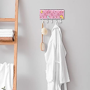 Cute Pink Unicorn Eatting Ice Cream Pattern Rack Organizer with 5 Hooks Wall Bathroom Kitchen Shelf Rack Multifunctional Storage Shelf
