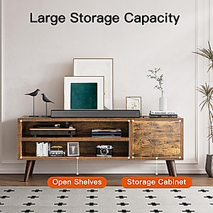 Retro TV Stand with Storage for TVs up to 55 in, Rustic Brown TV Stand for Media, Mid Century Modern TV Stand & Entertainment Center with Shlef，Wood TV Console Table for Living Room Bedroom, APRTS01