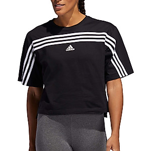adidas Women's Must Haves Ringer 3-Stipes T-Shirt (Small, Black/White)