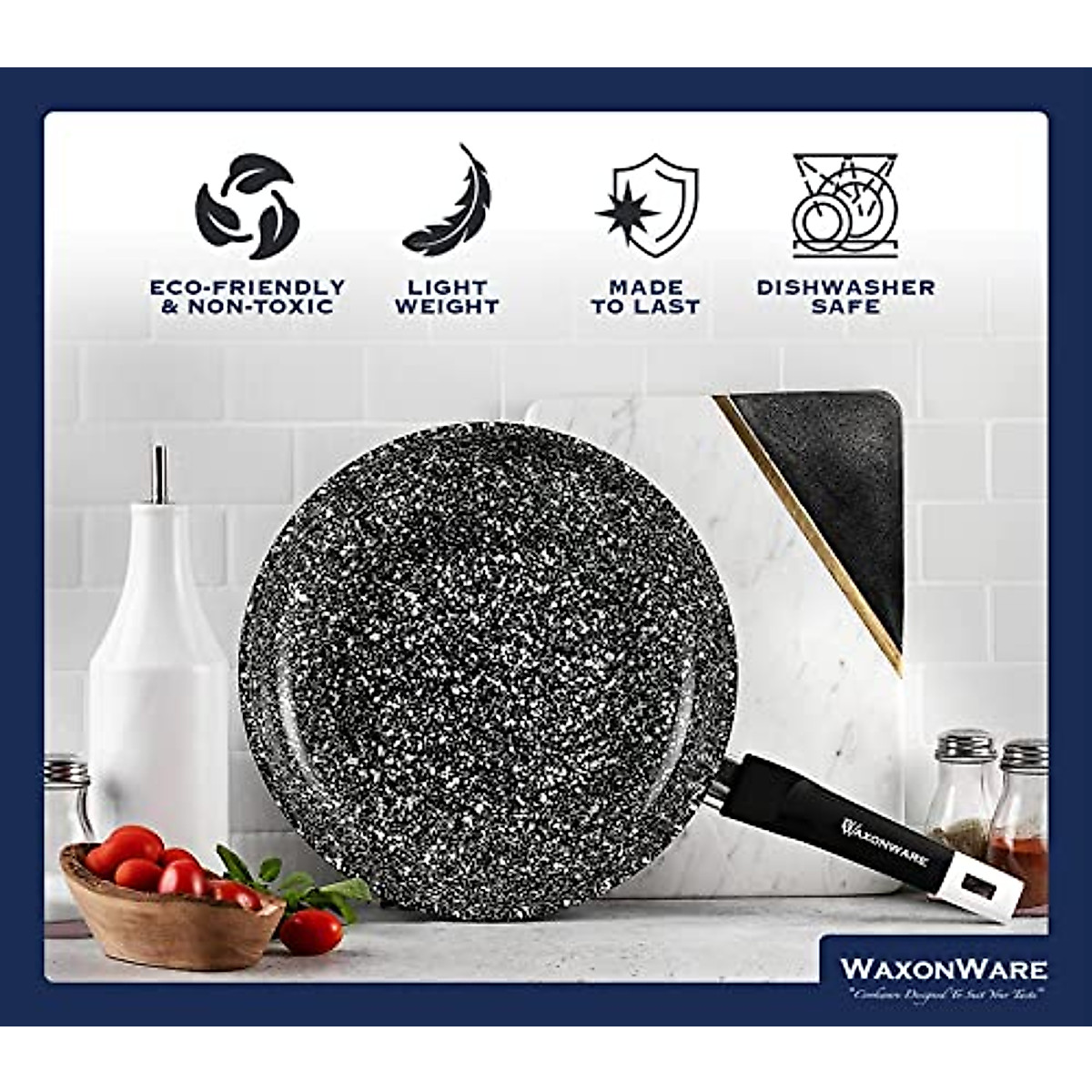 WaxonWare 11 Inch Ceramic Nonstick Frying Pan/Nonstick Skillet, Large Anti-Warp Non-Toxic PTFE PFOA Free Granite Nonstick Pan, Induction Cooking Compatible, Non-Stick Egg Frying Pan- STONETEC Series