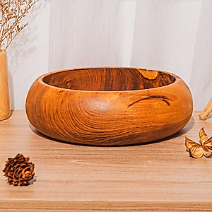Rainforest Bowls 11" Rounded Javanese Teak Wood Salad Serving Bowl- Perfect for Everyday Use, Hot & Cold Friendly, Ultra-Durable- Exclusive Luxury Custom Design Handcrafted by Indonesian Artisans