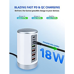 USB C Charging Station with 6 Ports, 18W PD & QC Multiport USB Desktop Charger Fast Charging Hub for iPhone 13/13pro Max 12/12 Mini/12Pro/12 Pro Max/11/11 Pro iPad AirPod,Tablets, Smartphones