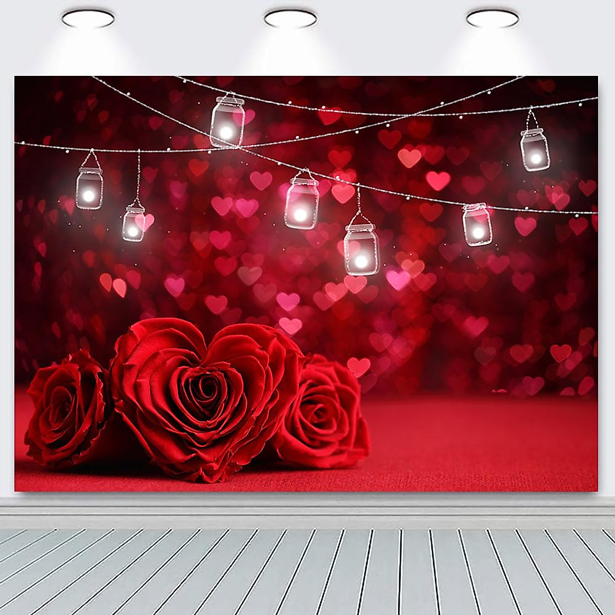 MAQTT 7 x 5 FT Red Love Heart Rose Bokeh Glitter Photo Backdrop Valentine's Day Mother's Day Wedding Bride Shower Party Photography Background Girl Birthday Decoration Supplies