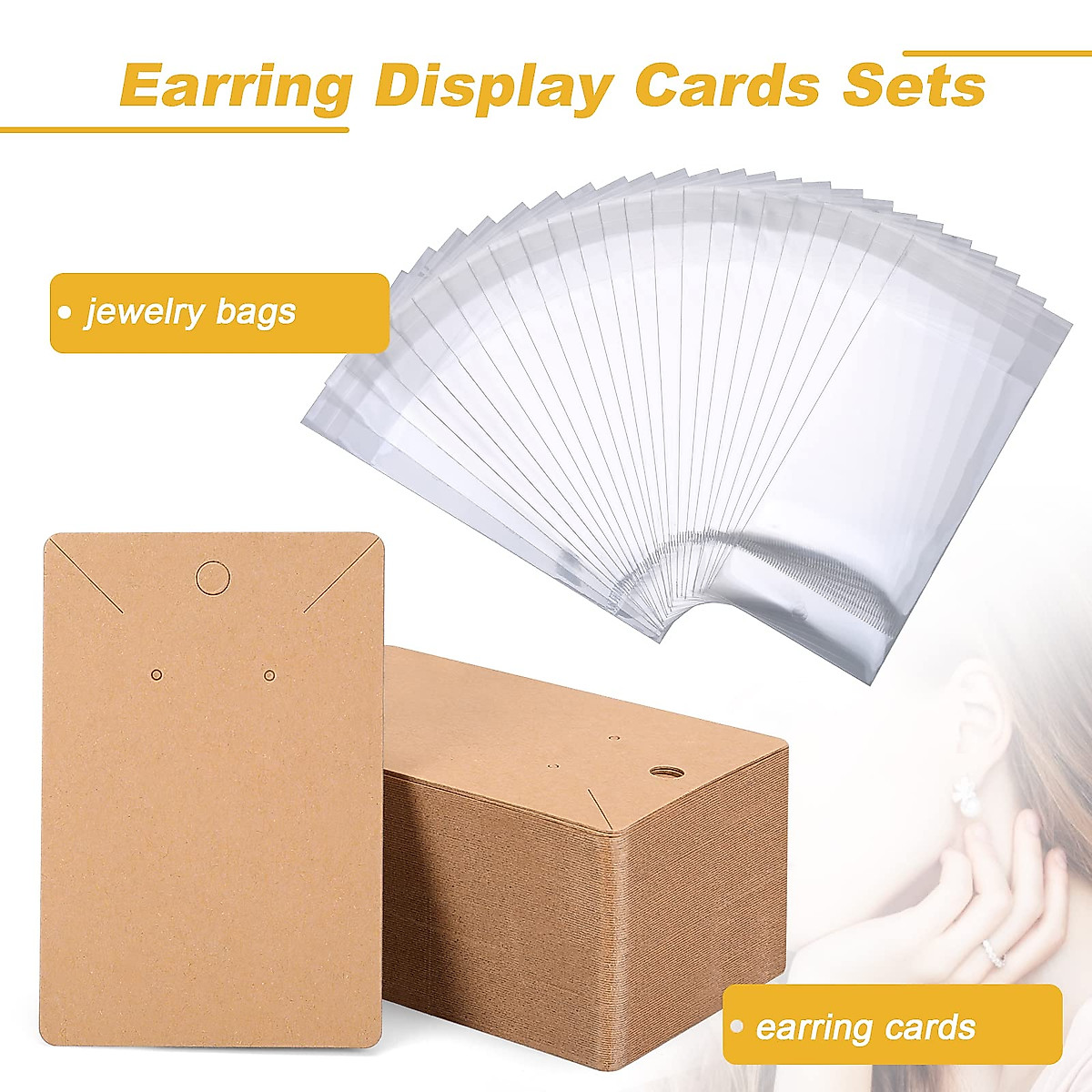 ovsor Earring Display Cards - 3.5 x 2.4 Inches Earring Cards with Packaging Bags for Earrings Necklace Jewelry Cards