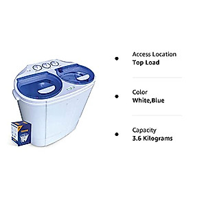 Garatic Portable Compact Mini Twin Tub Washing Machine w/Wash and Spin Cycle, Built-in Gravity Drain, 13lbs Capacity For Camping, Apartments, Dorms, College Rooms, RV’s, Delicates and more