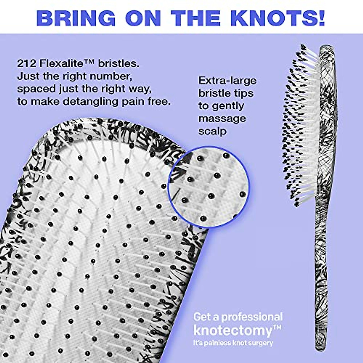 The Knot Dr. hair brush by Conair - Detangling hair brush - Removes Knots and Tangles in wet or dry hair- hair brushes for women - Floral Print