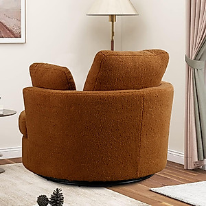Oversized Accent Swivel Barrel Chair, Modern Upholstered Cuddle Sofa Chair with 3 Pillow 360 Swivel Lounge Chair Leisure Cozy Club Chair for Living Room Bedroom Office (Sherpa Caramel)
