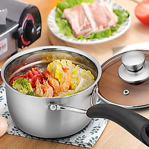 TeamFar Saucepan with Lid, 2 qt Sauce Cooking Pot Milk Pan Stainless Steel, Professional with Long Heatproof Handle for Home Kitchen Restaurant, Healthy & Non Toxic, Multi-use & Dishwasher Safe