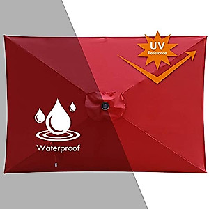 Aok Garden 6.5FT × 10FT Solar LED Lighted Patio Umbrella with Push Button Tilt and Sturdy Aluminum Ribs for Deck Lawn Pool & Backyard - Red