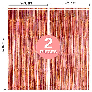 2 Pack 3.2ft x 8.2ft Rose Gold Foil Fringe Curtain Backdrop, Metallic Tinsel Foil Fringe Streamer Curtains Photo Booth Props, Ideal for Bachelorette Birthday Christmas New Year Party Decorations