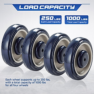 NATGAI 4 Pack Shopping Cart Replacement Wheels Kit, 5" Diameter 1.2" width 5/16“ Bore Noiseless Shopping Cart Wheels with Axles Bolts 4 sets, Total 1000 Lbs (Blue)