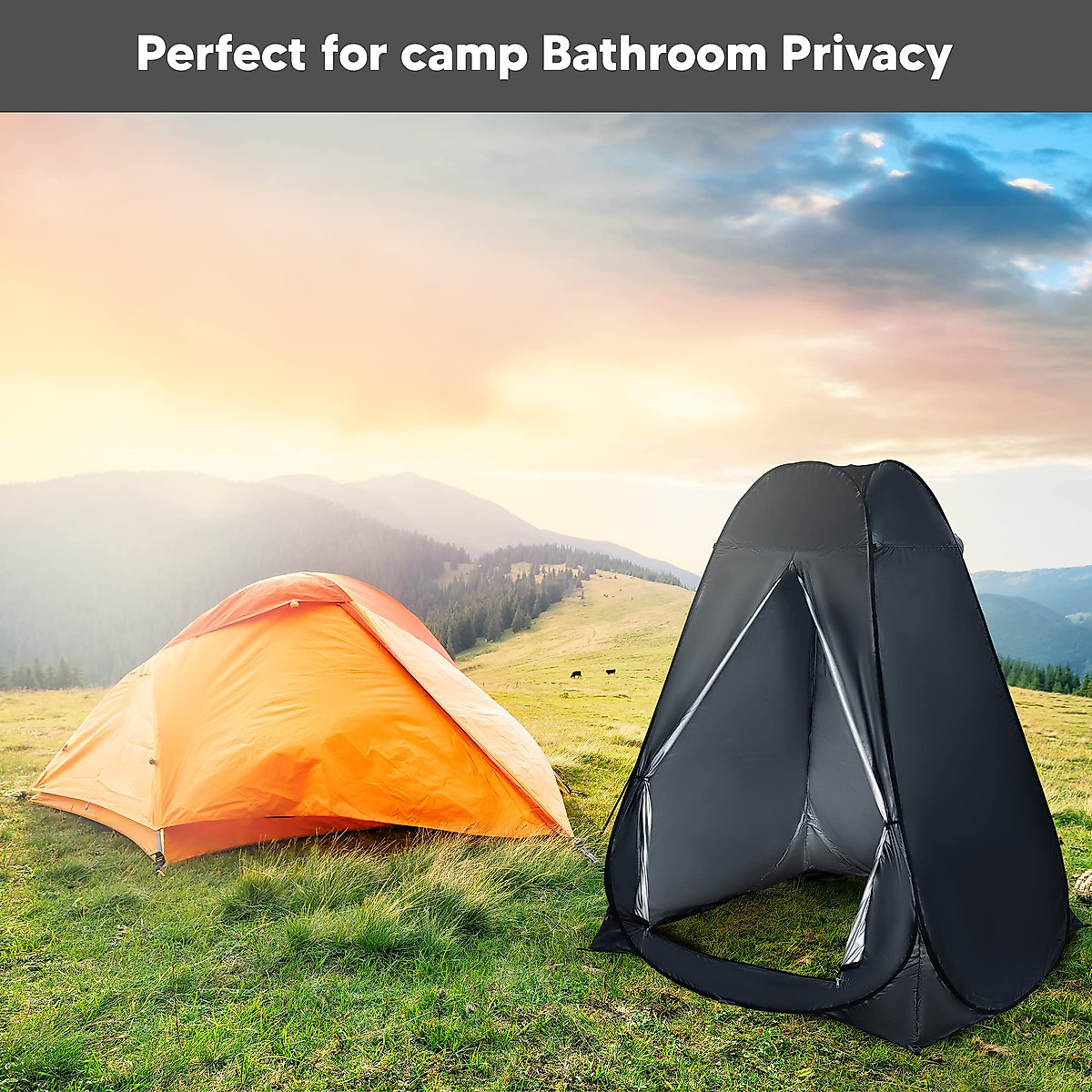 Pop Up Large Privacy Tent - 5 x 5 x 7Ft - Oversized Strong Camping Toilet Tent- Portable Camp Shower Pod w/Hooks- Porta Pod- Outdoor Bathroom, Potty, Changing Private Room (Black)