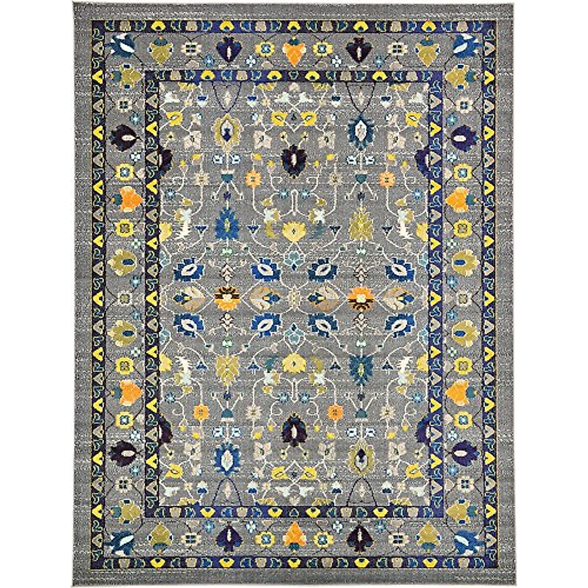 Unique Loom Medici Collection Floral Traditional Vibrant Colors Gray Area Rug (9' 0 x 12' 0)