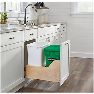 Rev-A-Shelf 4WCSC-1835CKGR-2/35 Qrt Soft-Close Full-Extension Pull-Out Waste Container w/Odor Reducing Green Compost Bin