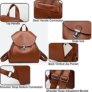 ZiMing Backpacks for Women Flap Backpacks Faux Leather Satchel Bag Snap Lock Shoulder Bags Purse Casual Ladies Daypack Purse-Brown