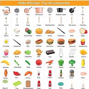Kids Kitchen Playset, Pretend Play Kitchen Accessories, 105pcs Toy Kitchen Set with Pots, Pans, Mini Food, BBQ Grill for Girls Boys, Cooking Toys Kids Play Dishes for Toddlers 1 2 3 4 5