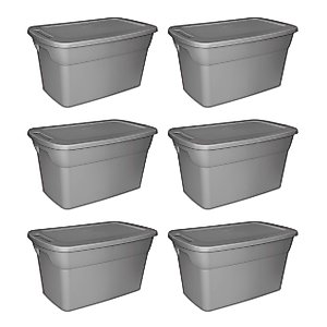 Sterilite 30-gallon (120-quart) Storage Box, Set of 6. This Pack of Spacious Gray Lidded Bins Will Help You Declutter Your Home and Office Space Efficiently and Easily.