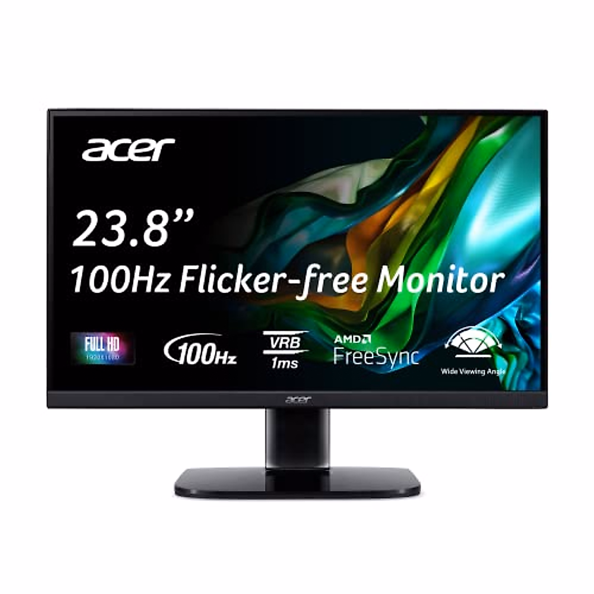 Acer KC242Y Hbi 23.8" Full HD (1920 x 1080) Zero-Frame Gaming Office Monitor | AMD FreeSync Technology | 100Hz | 1ms (VRB) | Low Blue Light | Tilt | HDMI & VGA Ports,Black