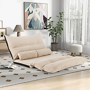 SPORFIT BETTARY Floor Sofa Bed, Convertible Lazy Sofa Bed with Adjustable Backrest and Headrest, Folding Mattress Bean Bag Chair, Guest Chaise Lounge for Bedroom, Living Room (Beige)