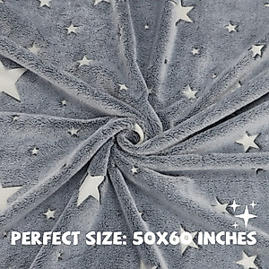 Glow in The Dark Blanket for Kids Unique Birthday Gifts for Girls Boys Teens Soft Cozy Warm Fuzzy Cute Throw Blanket All Seasons Gray Glowing Stars Blankets for Couch Sofa Bed 50"×60"