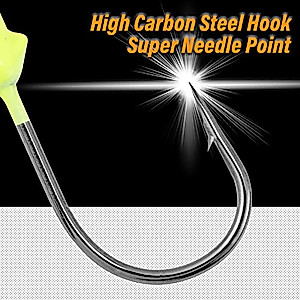 Alwonder 10 Pack Round Fishing Jig, Bass Ball Jigs 3D Eyes High Carbon Steel Jig Hooks Bass Lures Jig Heads Freshwater Saltwater Surf Fishing Jigs for Walleye Striper Pompano, Green-1/8oz