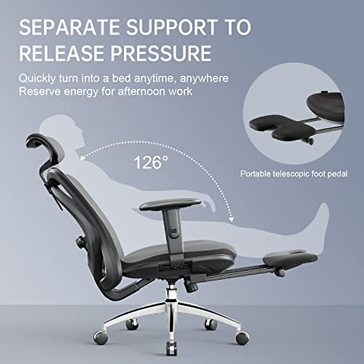 SIHOO Ergonomic Office Chair, Computer Desk Chair with Adjustable Lumbar Support, Breathable Mesh High Back and Padded Seat Desk Chair with Footrest (Black)