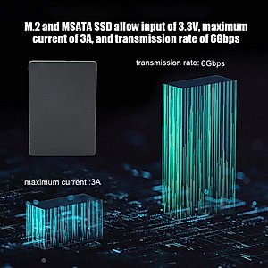 ASHATA Hard Disk Box Black ABS SSD 2 in 1 M.2 B-Key MSATA to SATA 3.0 Computer Accessories