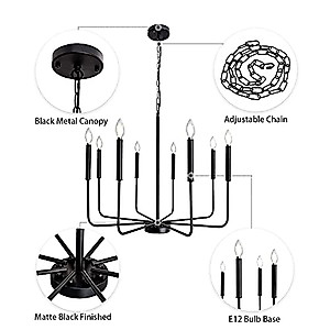 MRHYSWD Matte Black Chandelier 8 Light Modern Farmhouse Chandelier Industrial Pendant Light Fixtures Ceiling Hanging Candle Chandeliers for Dining Room Chandelier Over Table Kitchen Living Room Foyer
