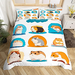Feelyou Cute Hamster Bedding Set for Girls Boys Children Cartoon Pet Animal Comforter Cover Decorative Lovely Rodent Duvet Cover Pet Mouse Pattern Bedspread Cover Twin Size 2Pcs Bedclothes