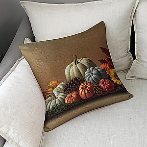 JOJOART Colourful Pumpkins Throw Pillow Covers 18×18 Pillowcases Set of 2 Thanksgiving Linen Decorative Square Pillow Case Cushion Covers Standard Size for Sofa Couch Outdoor Bed Pillow Protectors