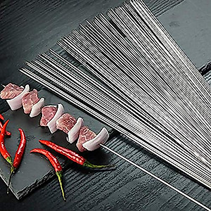 BigOtters Barbecue Skewers, 100PCS Skewers for Grilling Stainless Steel Skewers BBQ Needle Sticks Metal Skewers for Meat Shrimp Chicken Vegetable Outdoor Cooking