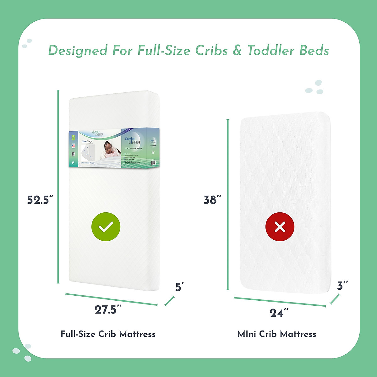 Evolur Comfort Lite Plus Fiber Crib & Toddler Mattress, Greenguard Gold Certified