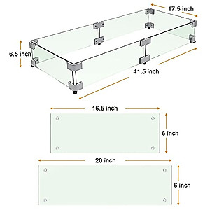BQMAX 41.5" x 17.5" Fire Pit Glass Flame Wind Guard Rectangular, 5/16" Thick Fire Table Tempered Glass Wind Guard, Split Panel Design Wind Guards for Fire Pit Table