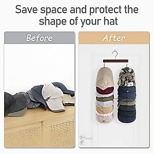 Dahey Hat Organizer for Closet Set of 2 Hat Racks for Baseball Caps Hat Holder Organizer with 32 Stainless Steel Clips, Wooden Cap Holder Hangers Display for Door Closet Storage, Fits All Caps