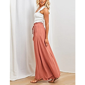 Yidarer Women's Casual Beach Palazzo Pants Flowy Wide Leg Lounge Pants with Pockets(Orange-XL)